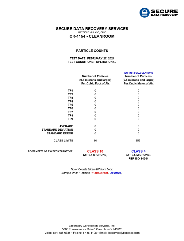 Class 10 ISO 4 Cleanroom - Secure Data Recovery Services